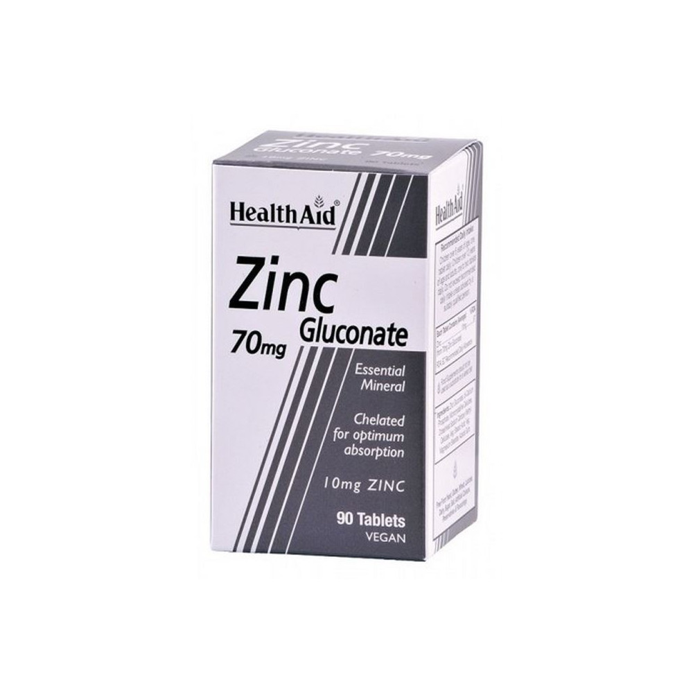 Gluconato de Zinc 70 mg. 90 comprimidos. HealthAid